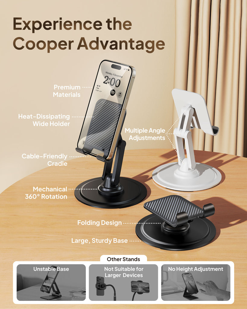 Cooper 360° Stand - Rotating & Adjustable Cell Phone Stand for Desk ...